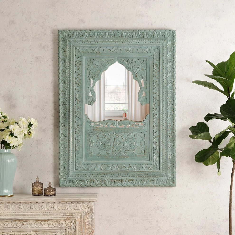 Falak Hand Carved Indian Wall Mirror – Dobri Arts