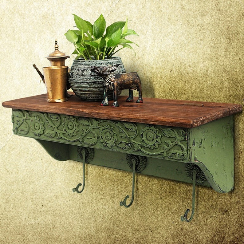 Vintage Wooden Wall Shelf with Storage Handcrafted Wooden Wall ...