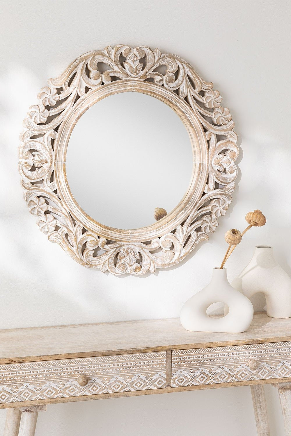 Round Mango Wood Wall Mirror – Dobri Arts